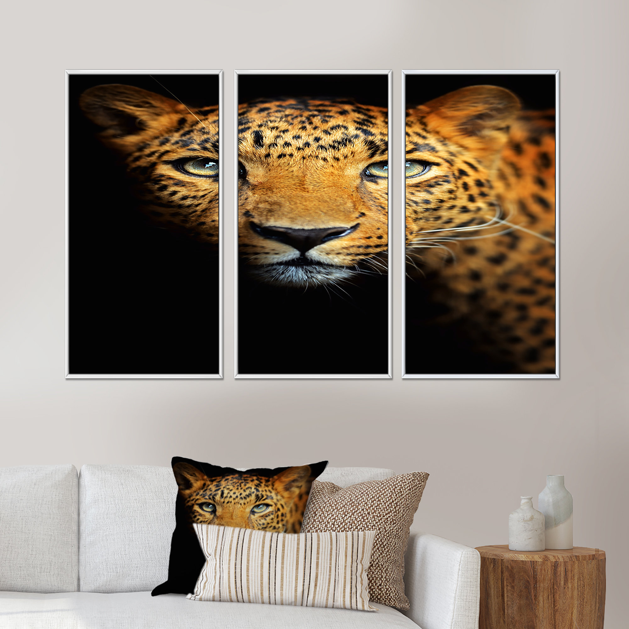 Latitude Run® Portrait Of A Leopard III - Traditional Framed Canvas Wall Art Set Of 3 | Wayfair